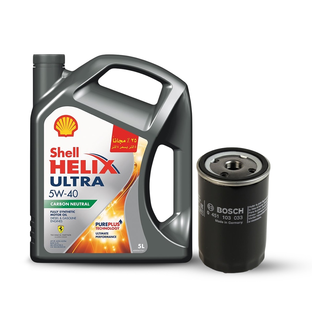 Bundle of Shell Helix Ultra Motor Oil, 5W40, 5 Liters & Bosch Oil ...